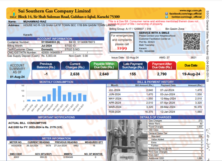 SSGC Duplicate Bill Online 2025 - Smart Bill Check